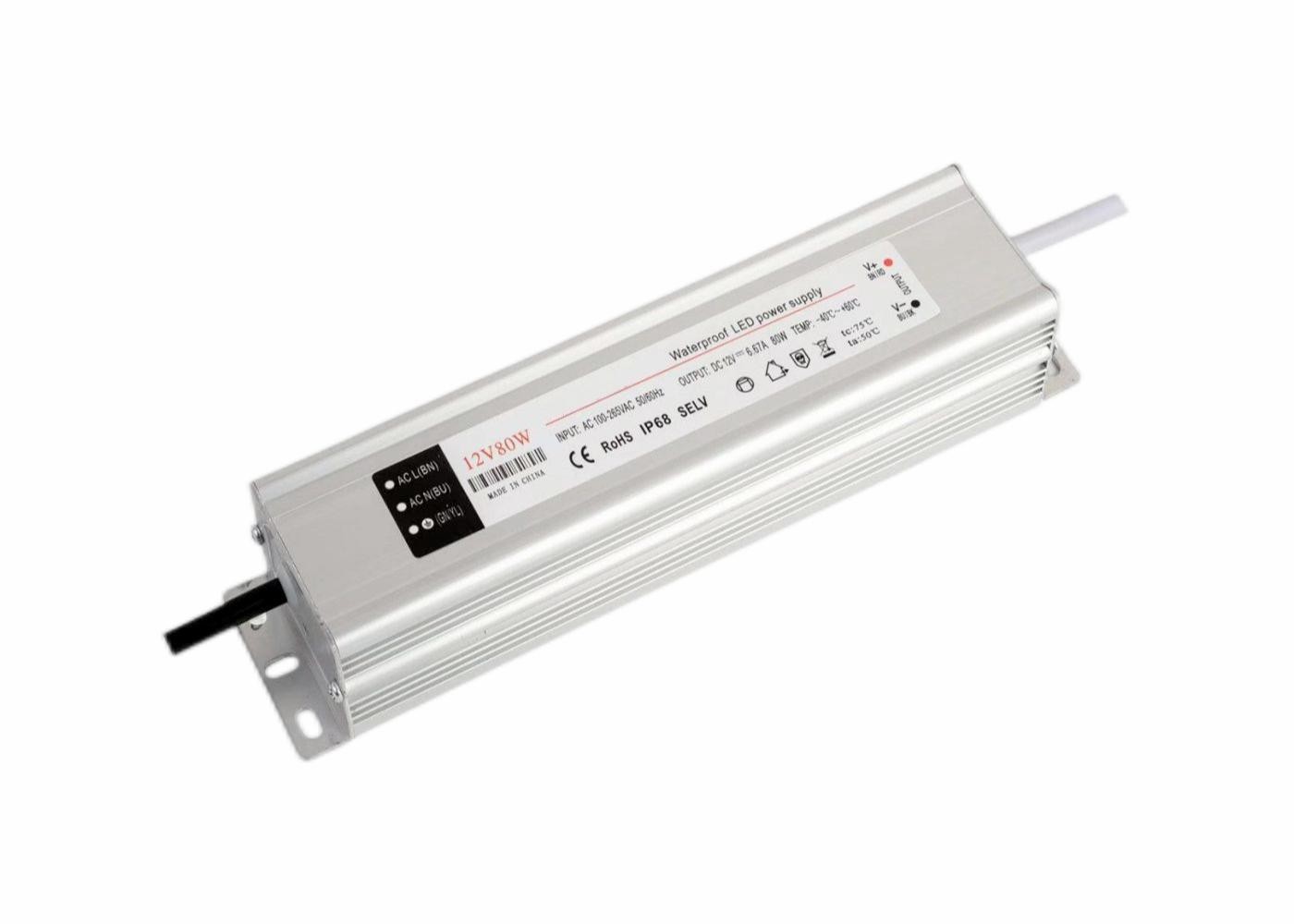 12V/24V/36V/48V LED Waterproof Power Supply - 80W Output, IP67 Rated ...