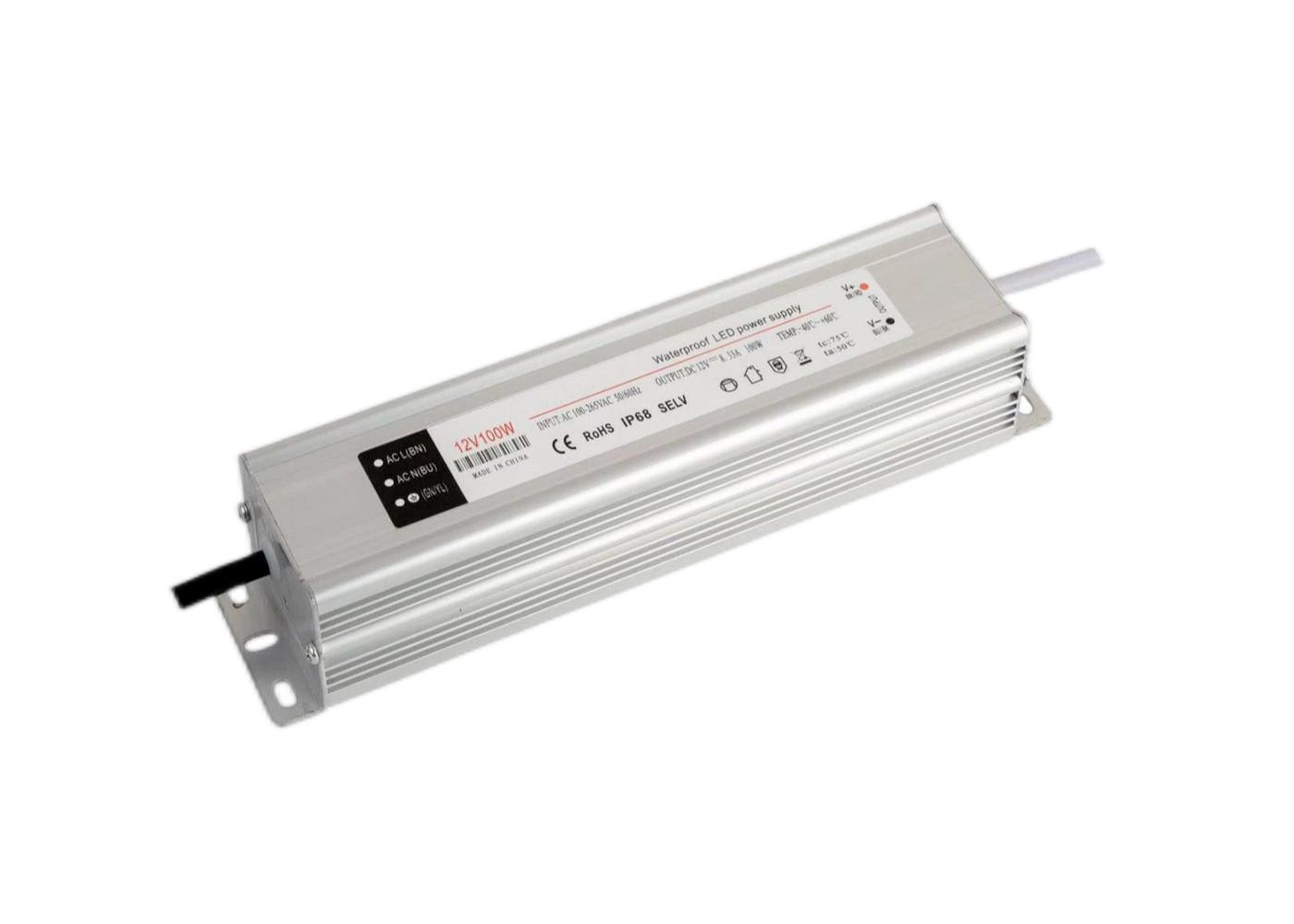 12V/24V/36V/48V LED Waterproof Power Supply - 100W Output, IP67 Rated ...